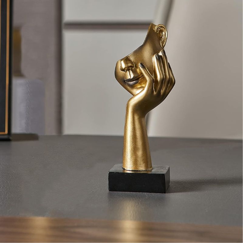 Golden Thinking Abstract Art Face Figurine | Creative Living
