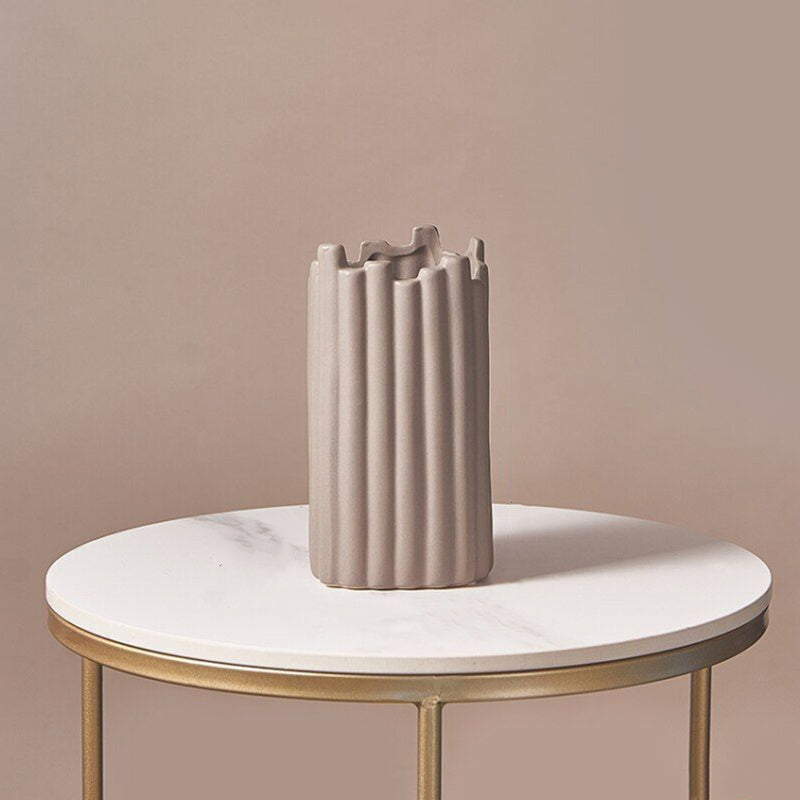 Ceramic Fluted Rectangular Vase - Small Dark Grey | Creative Living